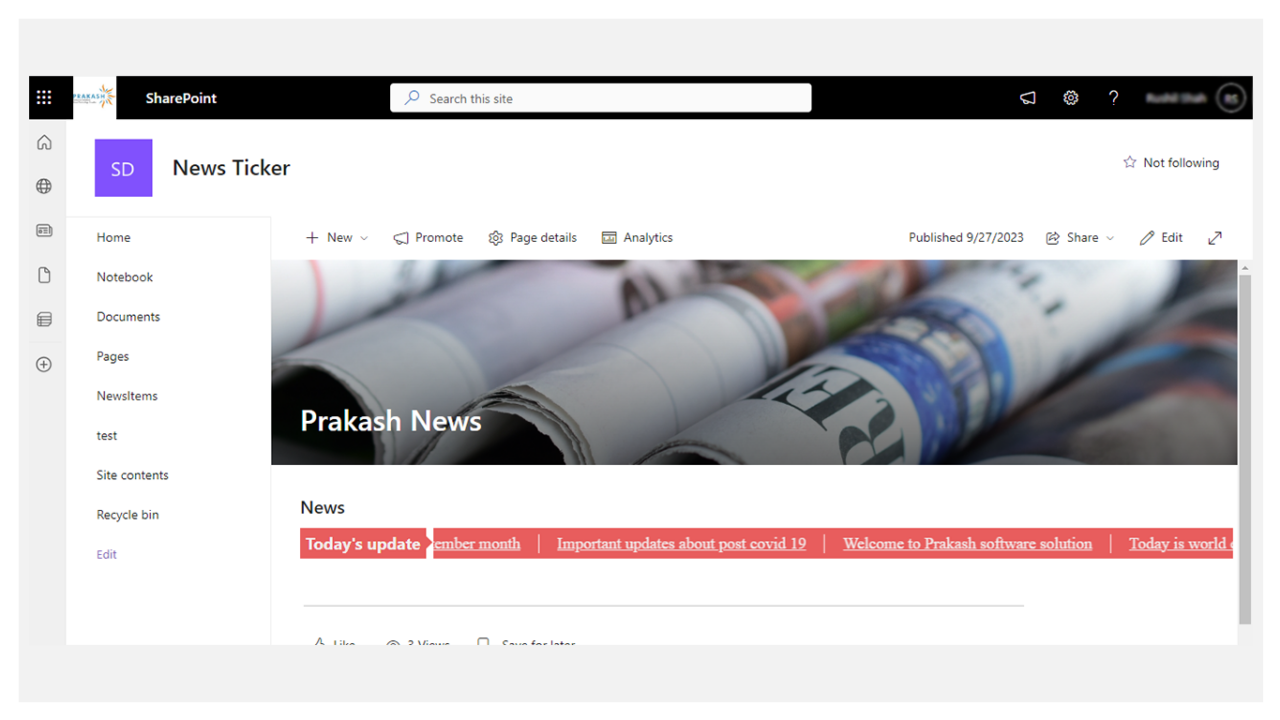 News Scroller - SharePoint News Ticker